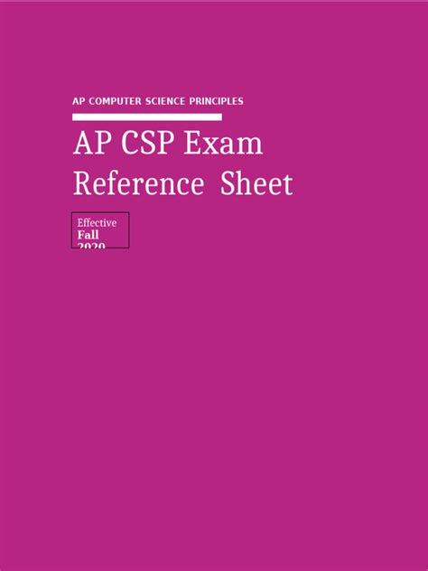 Ap Computer Science Principles Exam Reference Sheet Pdf Boolean Data Type Computer Science