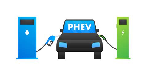 Phev 아이콘입니다 플러그인 하이브리드 전기 자동차 전기 에너지 및 연료 엔진 벡터 스톡 일러스트 차에 대한 스톡 벡터 아트