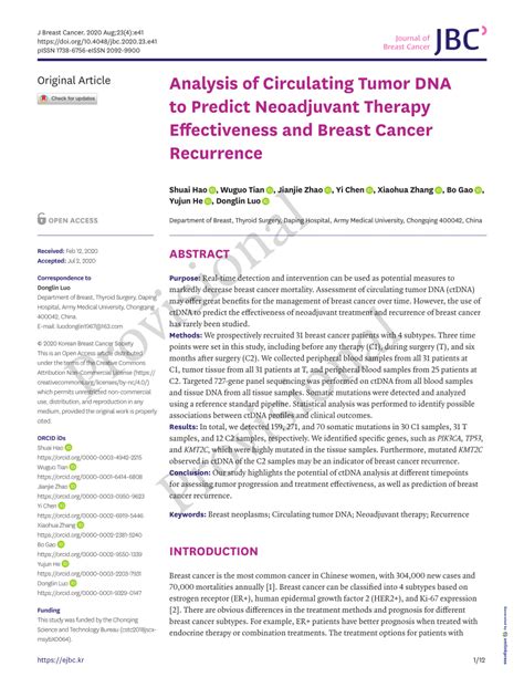 Pdf Analysis Of Circulating Tumor Dna To Predict Neoadjuvant Therapy Effectiveness And Breast