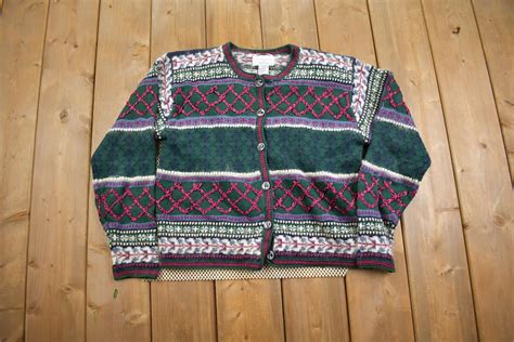 Vintage 1990s Christopher And Banks Pattern Knit Cardigan Sweater Etsy