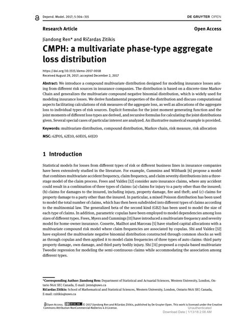 Pdf Cmph A Multivariate Phase Type Aggregate Loss Distribution