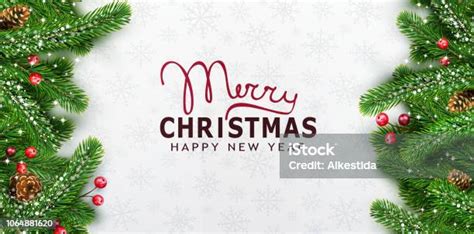 메리 크리스마스와 새 해 복 많이 받으세요에 대 한 벡터 일러스트 인사말 카드 새 해의 소나무 눈 회색 바탕에 Coneson의 녹색와 함께 템플릿 엽서 전단 축 하 안내