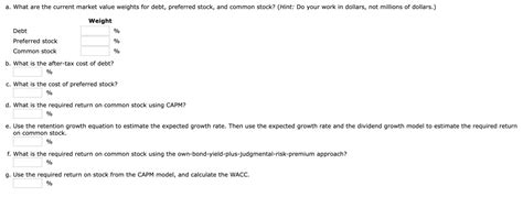 Solved Wacc Estimation The Following Table Gives The Balance