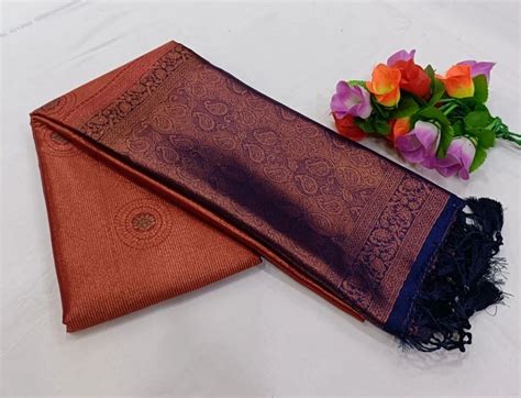 Coffee Embroidered Banarasi Soft Silk Sarees 63 M With Blouse Piece