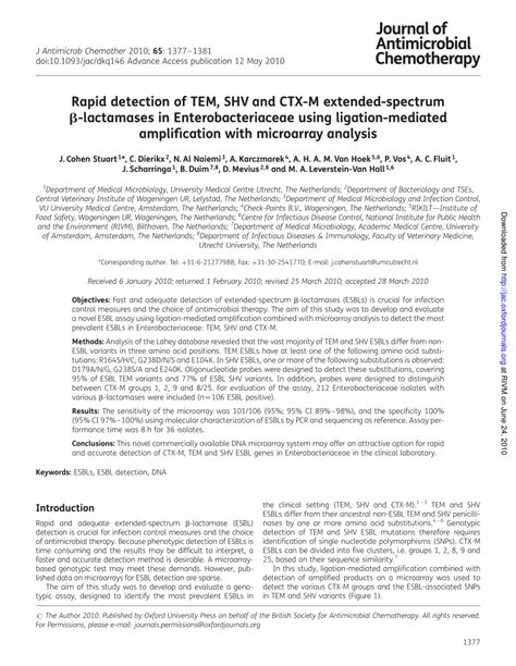 Pdf Rapid Detection Of Tem Shv And Ctx M Extended Spectrum Lactamases In Enterobacteriaceae