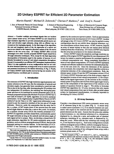 PDF D Unitary ESPRIT For Efficient D Parameter Estimation