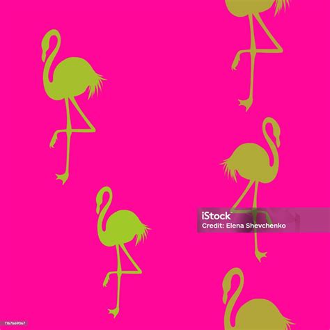 원활한 플라밍고 패턴 벡터 일러스트레이션 핑크 플라밍고 무늬 네온 그린 배경 여름 배경 화면 배경 만화 벡터 일러스트 레이션 귀여운에 대한 스톡 벡터 아트 및 기타 이미지
