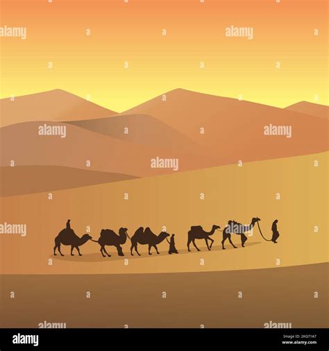 Man Walking Camels Stock Vector Images Alamy