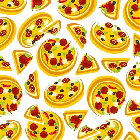 Premium Vector Pizza Pattern Background Set Collection Icon Pizza Vector
