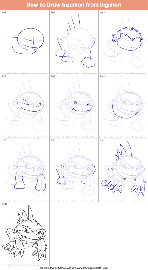 How To Draw Gizamon From Digimon Digimon Step By Step