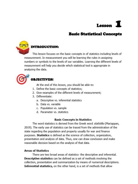Lesson 1basic Statistical Concepts Pdf Statistics Level Of Measurement