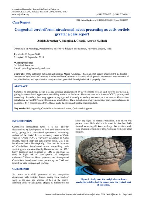 Pdf Congenital Cerebriform Intradermal Nevus Presenting As Cutis Verticis Gyrata A Case Report