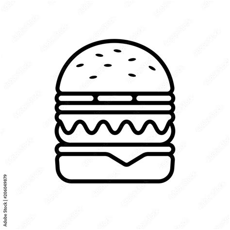 Burger Logo And Line Hamburger Icon Isolated On White Background Outline Sandwich Simple Symbol