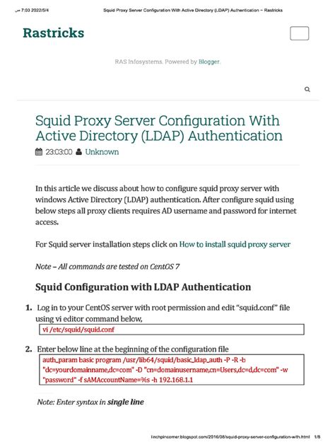 Squid Proxy Server Configuration With Active Directory Ldap Authentication Pdf
