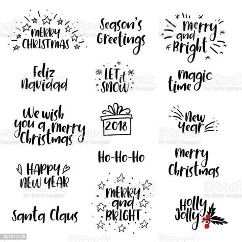 메리 크리스마스 해피 뉴가 어 2018 필기 세트 서 예입니다 절연 개체 그룹에 대한 스톡 벡터 아트 및 기타 이미지 개체