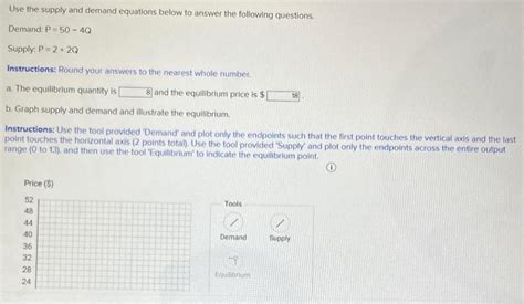 solved use the supply and demand equations below to answer