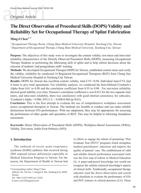 Pdf The Direct Observation Of Procedural Skills Dops Validity And