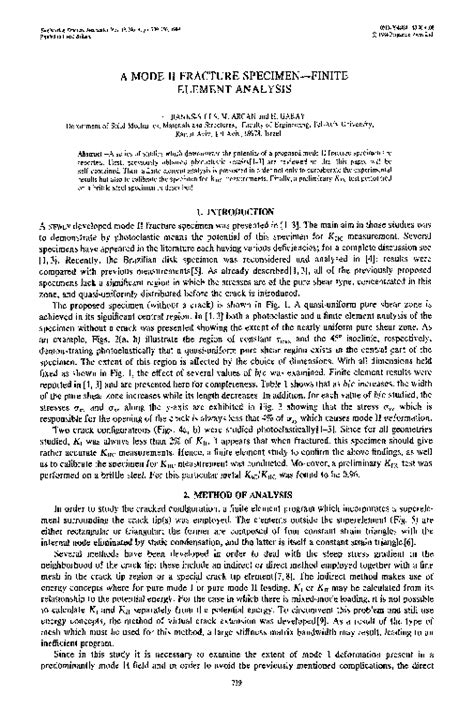 Pdf A Mode Ii Fracture Specimen—finite Element Analysis