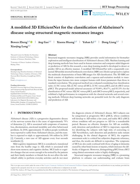 Pdf A Modified 3d Efficientnet For The Classification Of Alzheimers Disease Using Structural