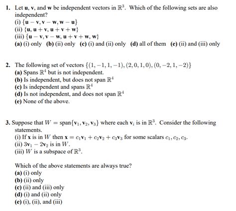 Solved Let U V And W Be Independent Vectors In R3 Which Chegg Com