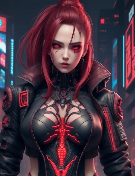 Premium Ai Image Portrait Of A Futuristic Female With Red Futuristic