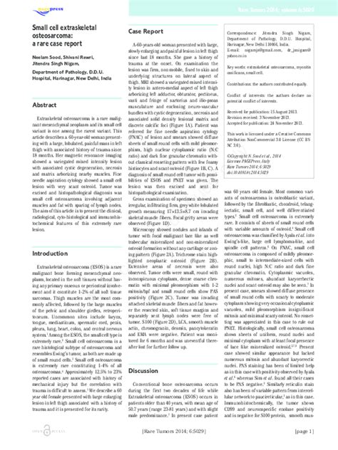 Pdf Small Cell Extraskeletal Osteosarcoma A Rare Case Report