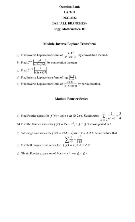 QB DSE EM III IAT II QUESTIONS BANK Question Bank I A II DEC DSE ALL BRANCHES Engg Studocu