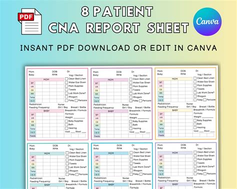 Editable Cna Report Sheet Patient Care Tech Nurse Assistant Report Sheet Cna Brain Vital