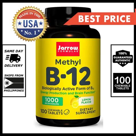 Jarrow Formulas Methyl B 12 1000 Mcg 100 Chewable Tablets Lemon