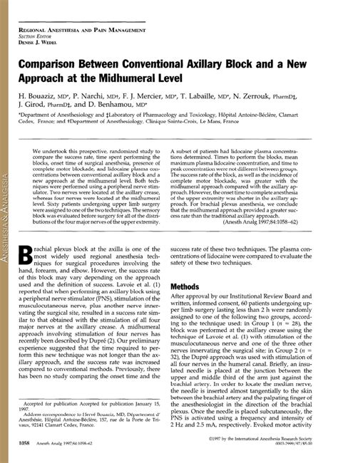 Pdf Comparison Between Conventional Axillary Block And A New Approach Pdf Comparison Between Conventional Axillary Block And A New Approach