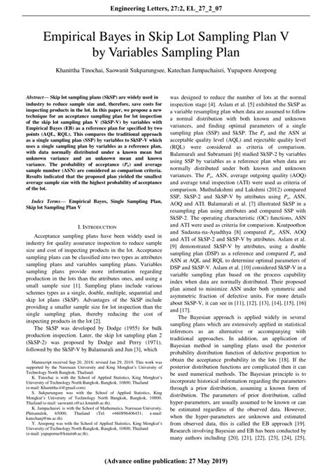 Pdf Empirical Bayes In Skip Lot Sampling Plan V By Variables Sampling Plan