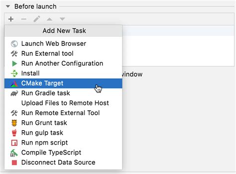 Run CMake Targets Before Launch CLion Documentation
