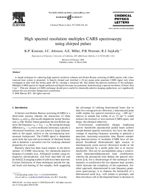 Pdf High Spectral Resolution Multiplex Cars Spectroscopy Using Chirped Pulses Poul B