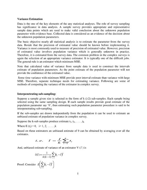 Variance Estimation In Complexnature Of Survey Variance Estimation Data Is The One Of The Key