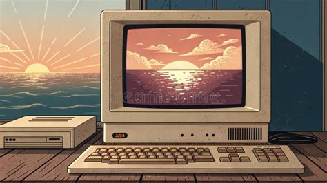 Nostalgic Pixel Art A Rustic Computer Setup Displays A Minimalist Loading Screen Featuring Pixel