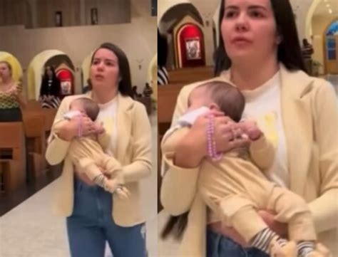 Veja VÍdeo Com Filho No Colo Mãe Viraliza Ao Cumprir Promessa Em