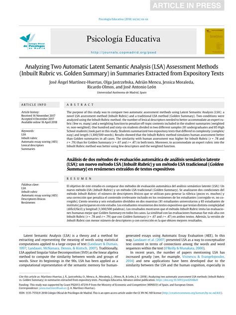 Pdf Analyzing Two Automatic Latent Semantic Analysis Lsa Assessment