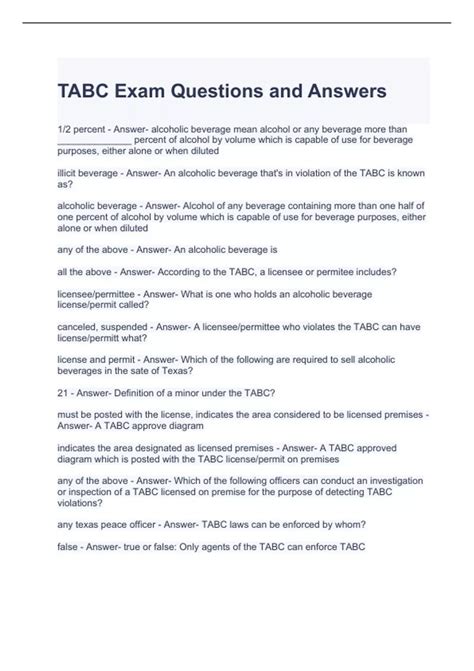 TABC Exam Questions And Answers 100 Correct TABC Stuvia US