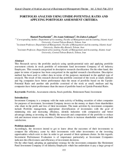 Pdf Portfolio Analysis Using Upside Potential Ratio And Applying