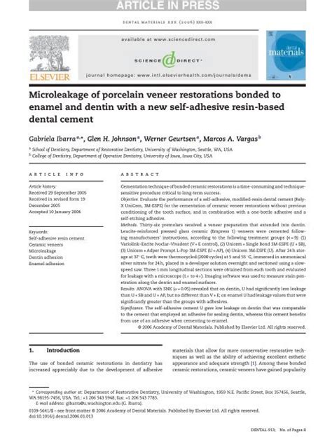 Microleakage Of Porcelain Veneer Restorations Bonded To Enamel