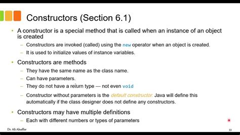 Lecture 63 Chapter 6 Constructors Itcs113 Youtube