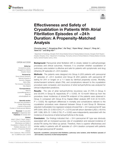 Pdf Effectiveness And Safety Of Cryoablation In Patients With Atrial Fibrillation Episodes Of