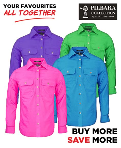 Womens Pilbara Shirt Open Front Long Sleeve Workwear Ritemate
