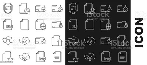 줄 문서 업로드 파일 문서 폴더 및 잠금 폴더 확인 마크 Xls 보호 및 개념 아이콘을 설정합니다 벡터 1위에 대한 스톡 벡터 아트 및 기타 이미지 Istock