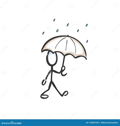 雨中伞人 雨天，雨天 手绘 斯蒂克曼动画 涂鸦草图，矢量图 库存例证 插画 包括有 要素 天气 173804738