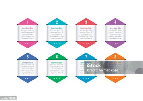 다채로운 육각형 인포 그래픽 템플릿입니다 여덟 가지 옵션 인포 그래픽 템플릿 편물 인터넷 연간 보고서 교육 잡지 인포 그래픽 템플릿 8에 대한 스톡 벡터 아트 및 기타