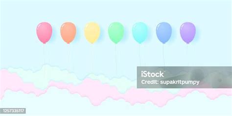 하늘에서 날아다니는 다채로운 파스텔 컬러 풍선 무지개 색 무늬 종이 아트 스타일 파스텔에 대한 스톡 벡터 아트 및 기타 이미지 파스텔 풍선 개체 그룹 Istock