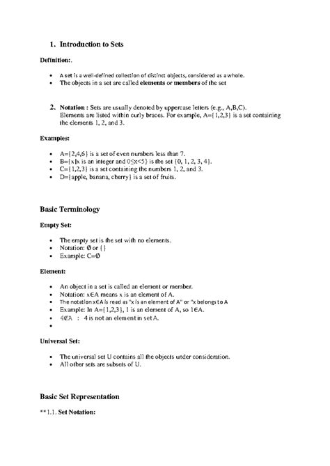 Set Theory 1 Introduction To Sets Definition A Set Is A Well Defined Collection Of Distinct