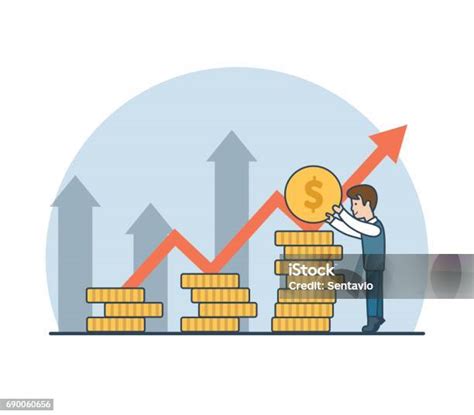 선형 평면 사업 성장 이익 그래픽 벡터 일러스트 레이 션에 동전을 넣어 비즈니스 개념에 성공입니다 기업 재무와 산업에 대한 스톡