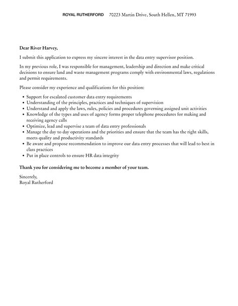 Data Entry Supervisor Cover Letter Velvet Jobs